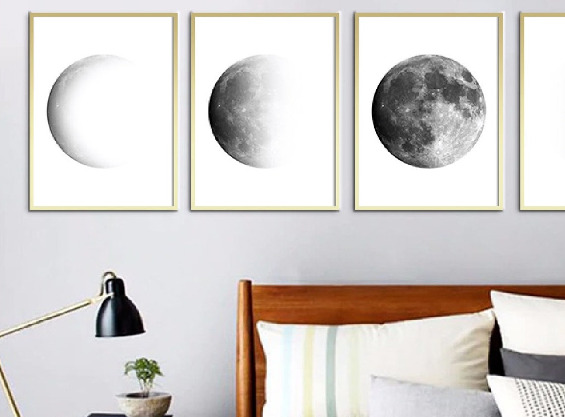 Moon Phase Poster Set, Lunar Prints, 5 Piece Set - Etsy