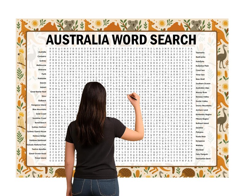 Australia Word Search, Giant Crossword Puzzle, Large Word Find ...