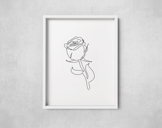Rose Line Art UNFRAMED Minimal Botanical Drawing in Lines - Etsy