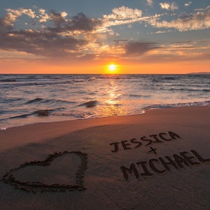 Names Written in Sand, Beach, Personalized Wedding Gift, Valentine's ...