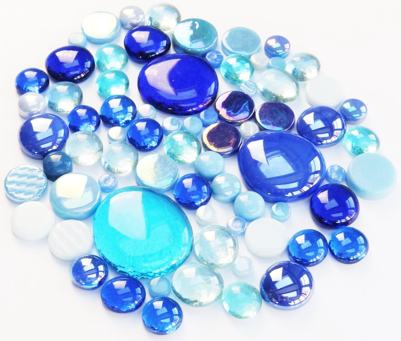 200g Round Mix of Glass Pebbles & Mosaic Tiles Blue | Etsy