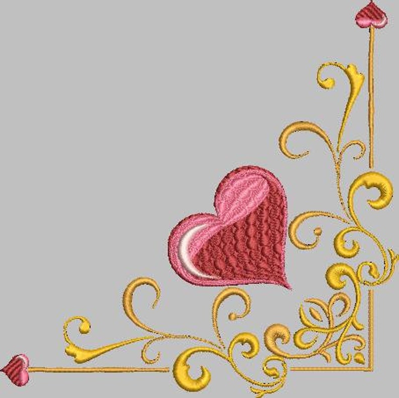 Decorative Vintage corner motif with hearts machine embroidery | Etsy
