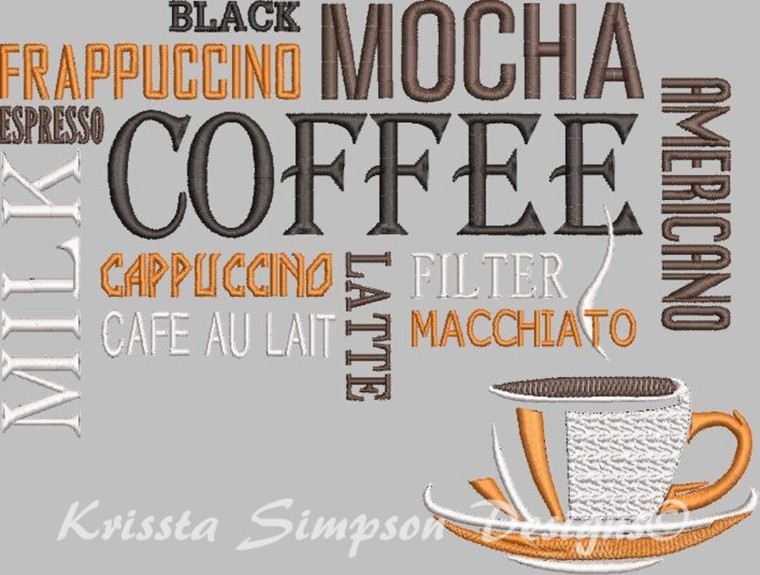 Coffee Break 1 Machine Embroidery Design in 4 Sizes / Coffee Shop ...