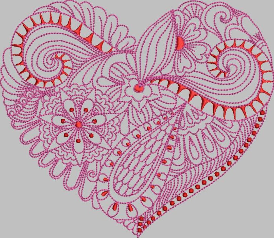 Zentangle Style Valentine's Day Heart 05 Machine Embroidery Design in 3 ...
