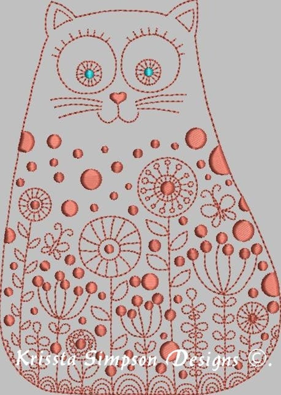 Cute Cat Redwork 01 Machine Embroidery Design - Etsy
