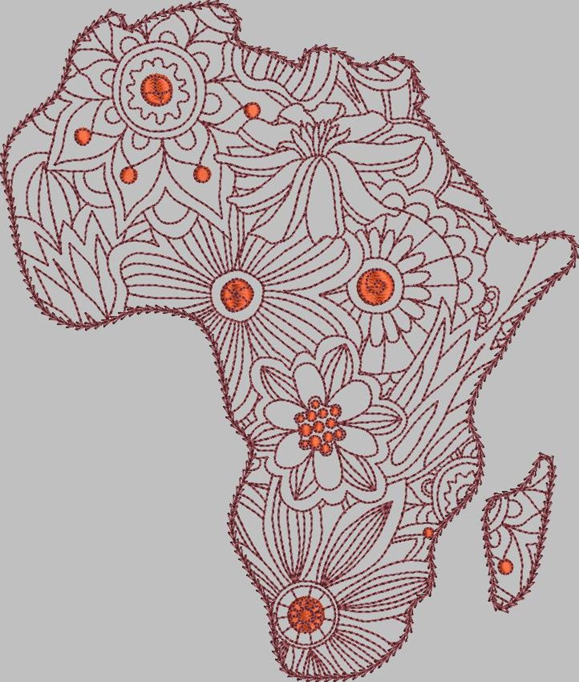 African continent mandala redwork 02 machine embroidery design | Etsy