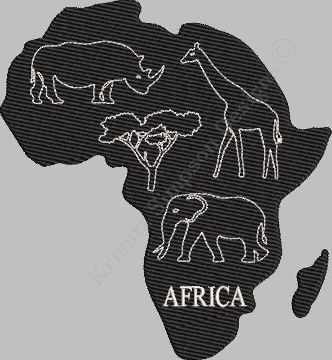 African Continent Silhouette With Animals Machine Embroidery Design ...