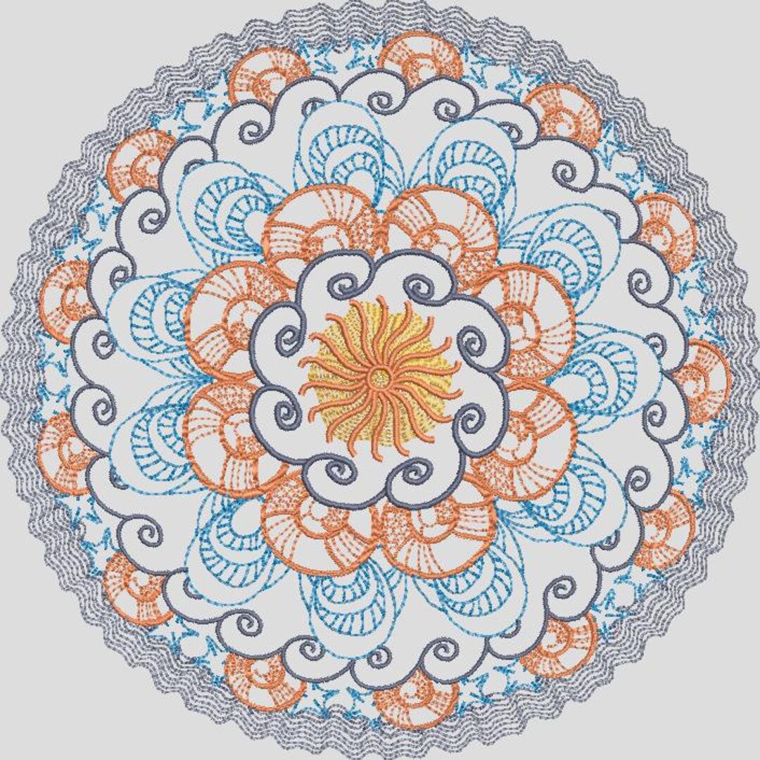 Shells in Mandala Style Circle Machine Embroidery Design /mandala Art ...