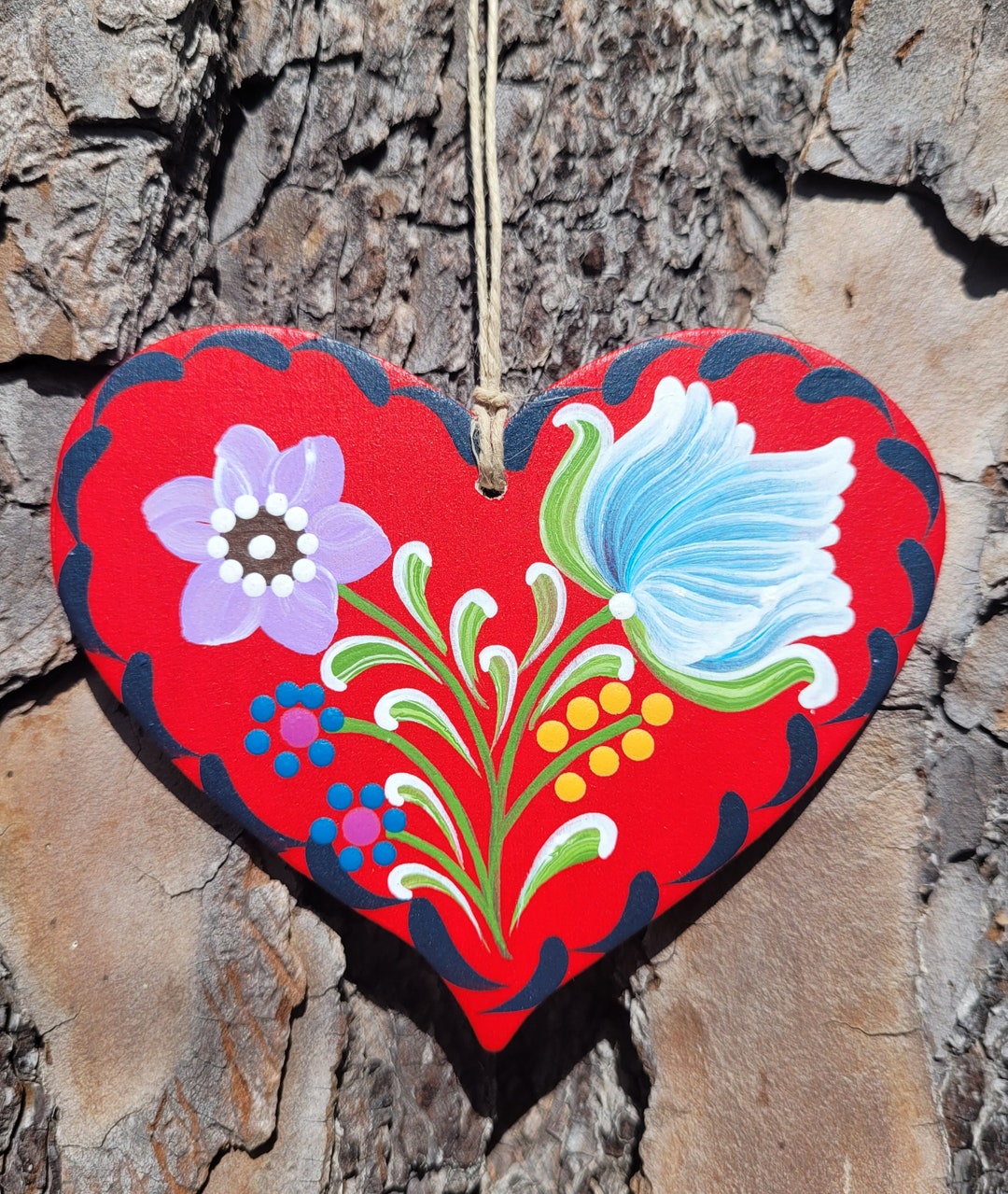 Bavarian Folk Art Ornament, German Folk Art, Heart Shaped Ornament ...