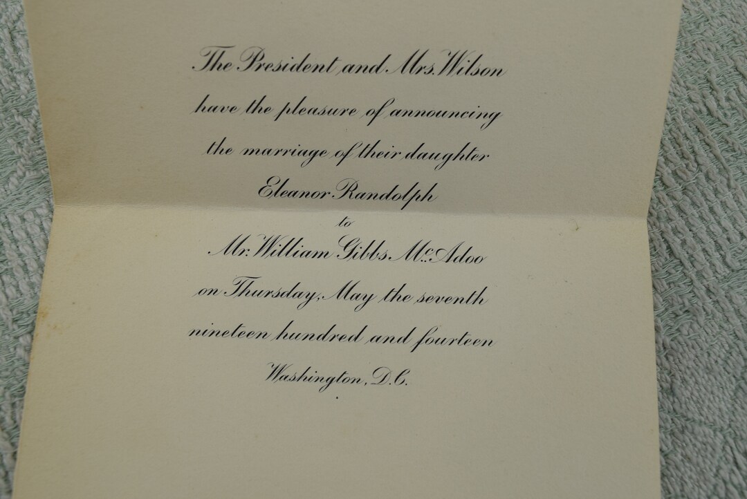 Original Wedding Announcement of Eleanor Randolph Wilson to William ...