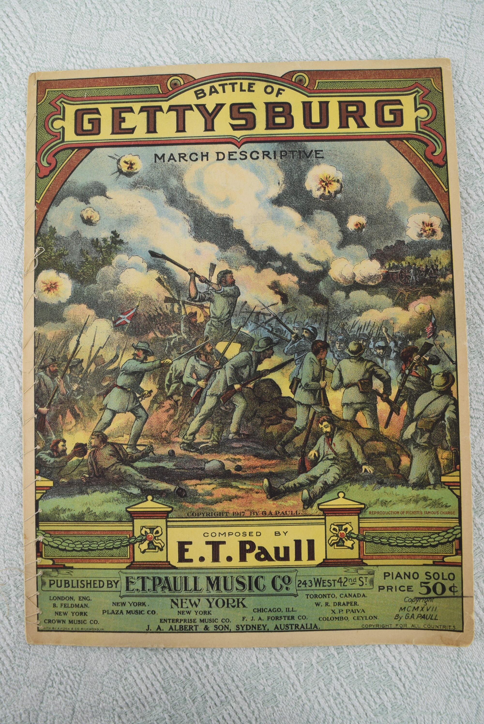 Battle of Gettysburg March Sheet Music Composed E T Paull (E22) - Etsy