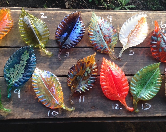 Hand Blown Glass Garden Leaf Art Handmade Teal Glass Leaf. - Etsy