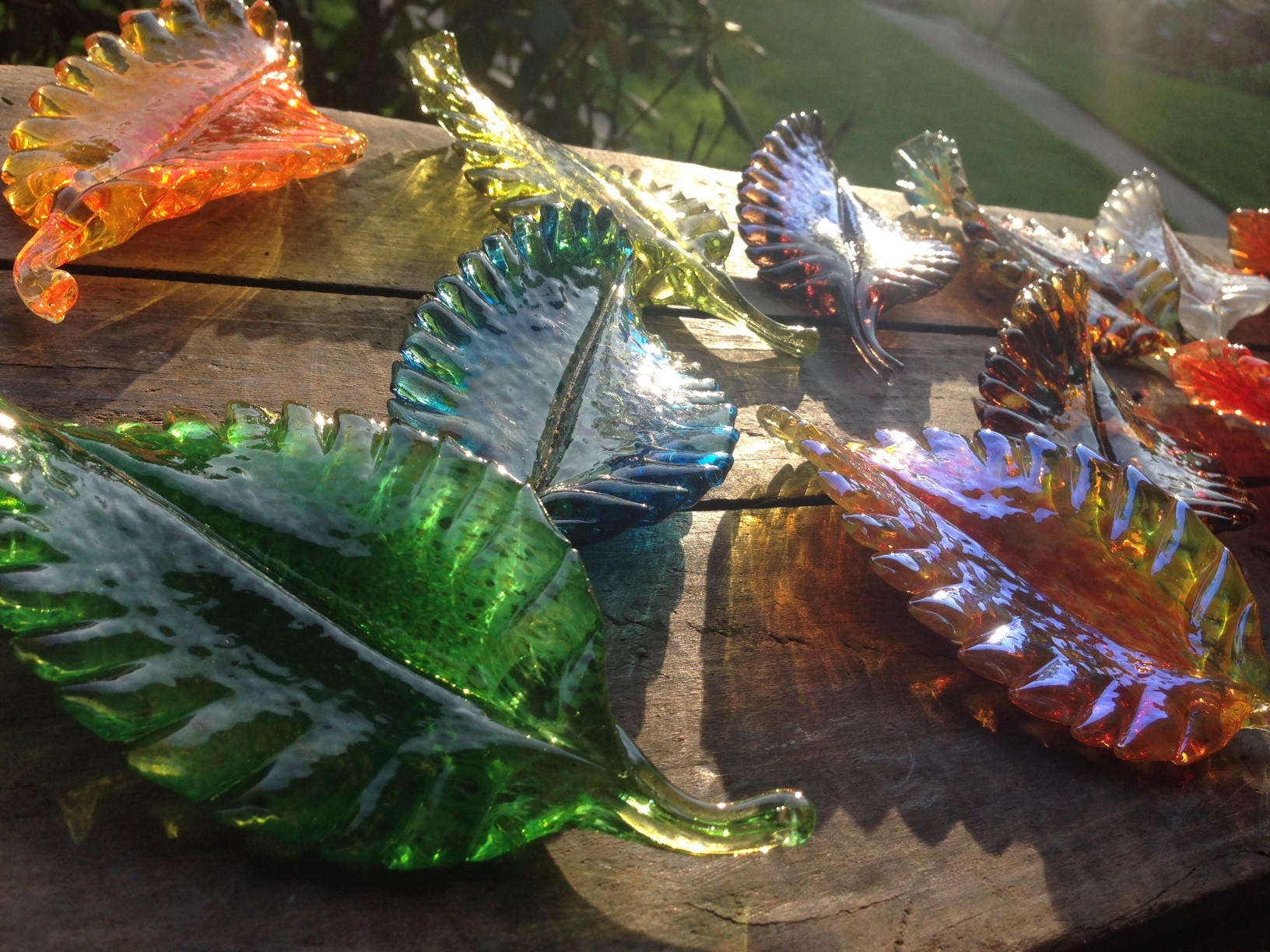 Hand blown glass fall leaves in various colors | Etsy