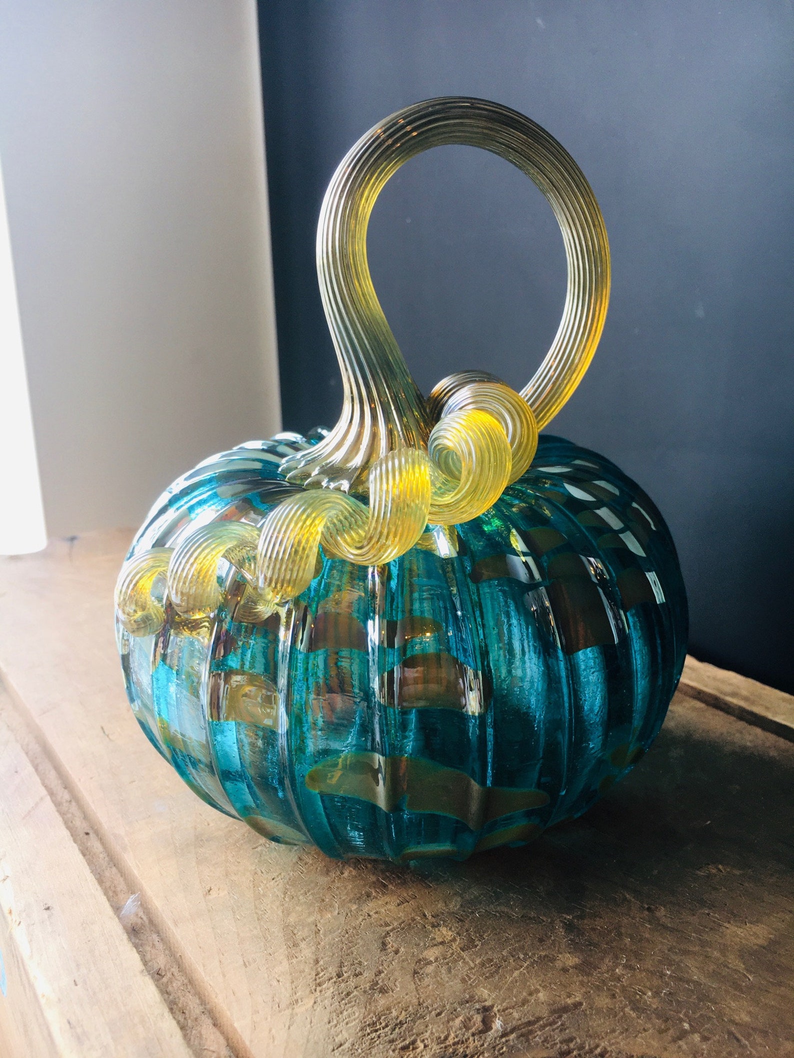 Assorted Fall Hand Blown Glass Pumpkins in Gold, Amber, and Emerald - Etsy