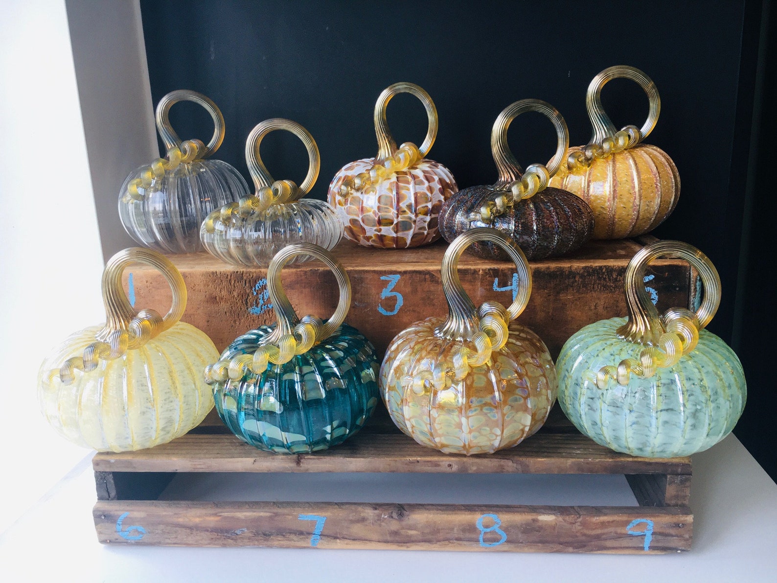 Assorted Fall Hand Blown Glass Pumpkins in Gold, Amber, and Emerald - Etsy