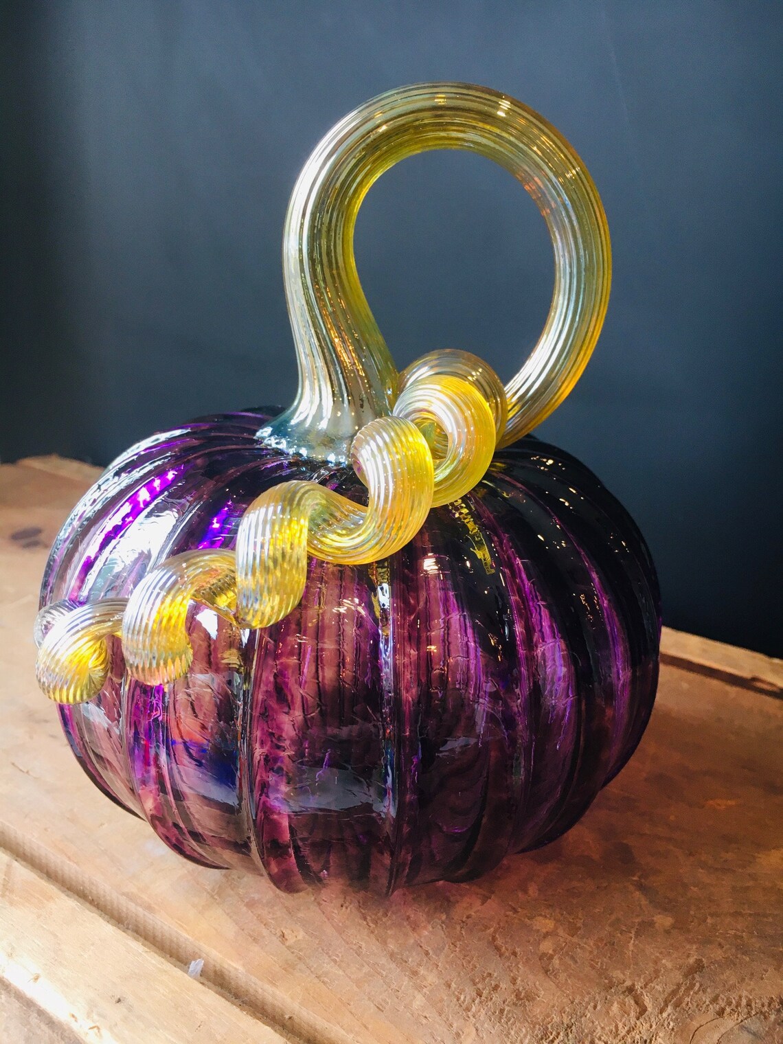 Purple Jewel Tone Hand Blown Glass Pumpkin With Iridescent - Etsy