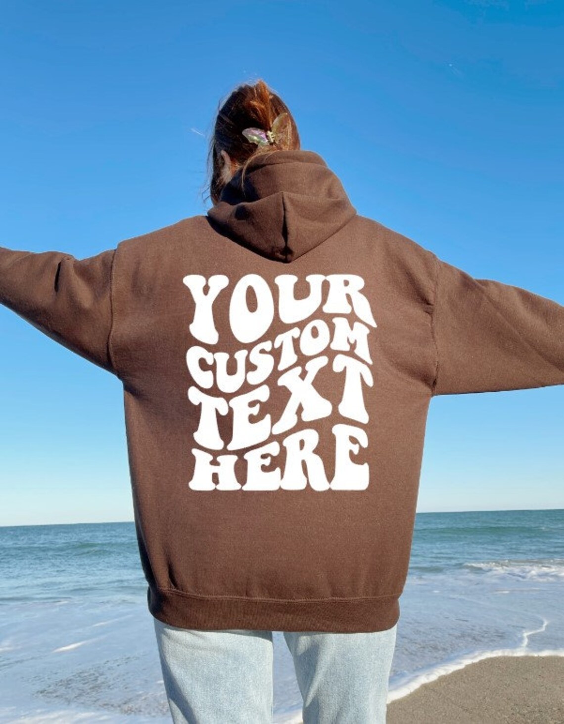 Custom Hoodie With Retro Wavy Font Hoodie With Text on Back - Etsy