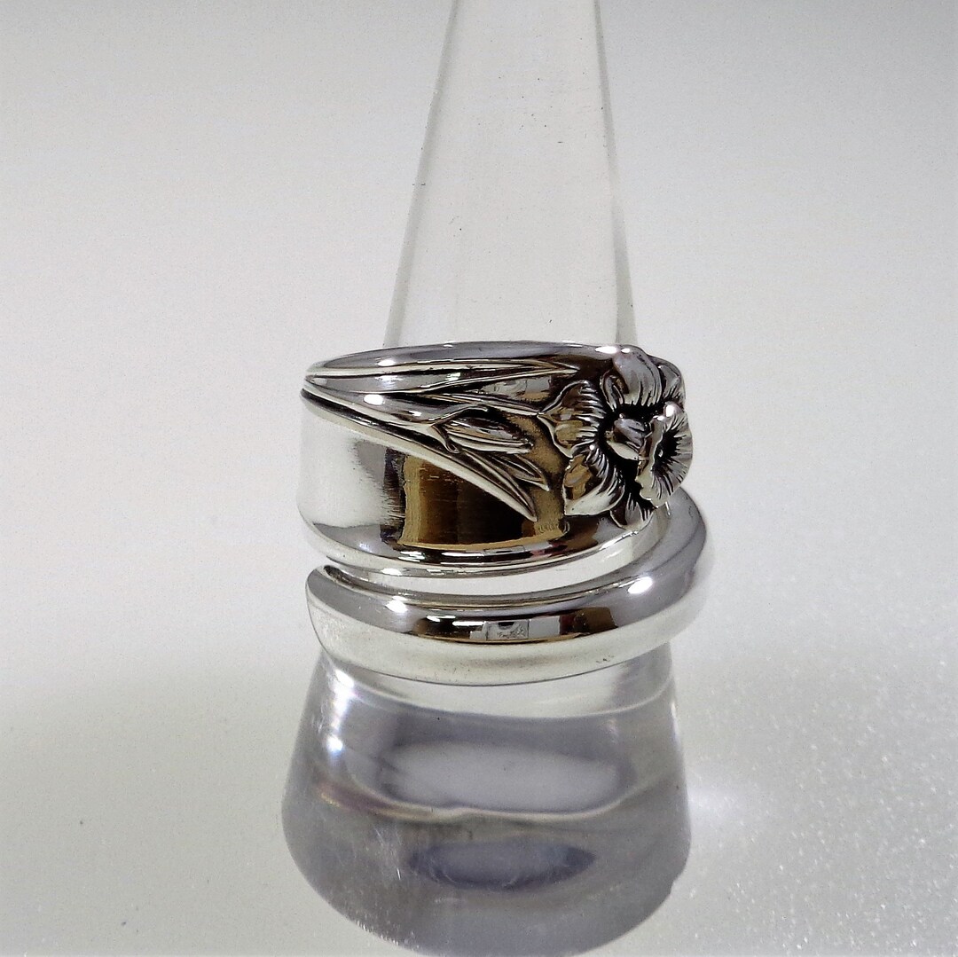 Spoon Ring Daffodil Wrapped Shiny ~ 1950 Birthday Bridal Jewelry Bridesmaid Gift Rustic Wedding ...