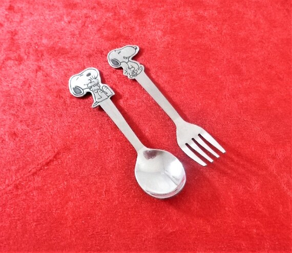 Snoopy Spoon & Fork Set Youth toddler by Danara Circa - Etsy