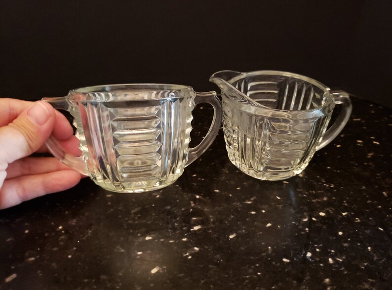 Vintage Art Deco Creamer and Sugar Bowl With Handles Clear Cut Ribbed ...