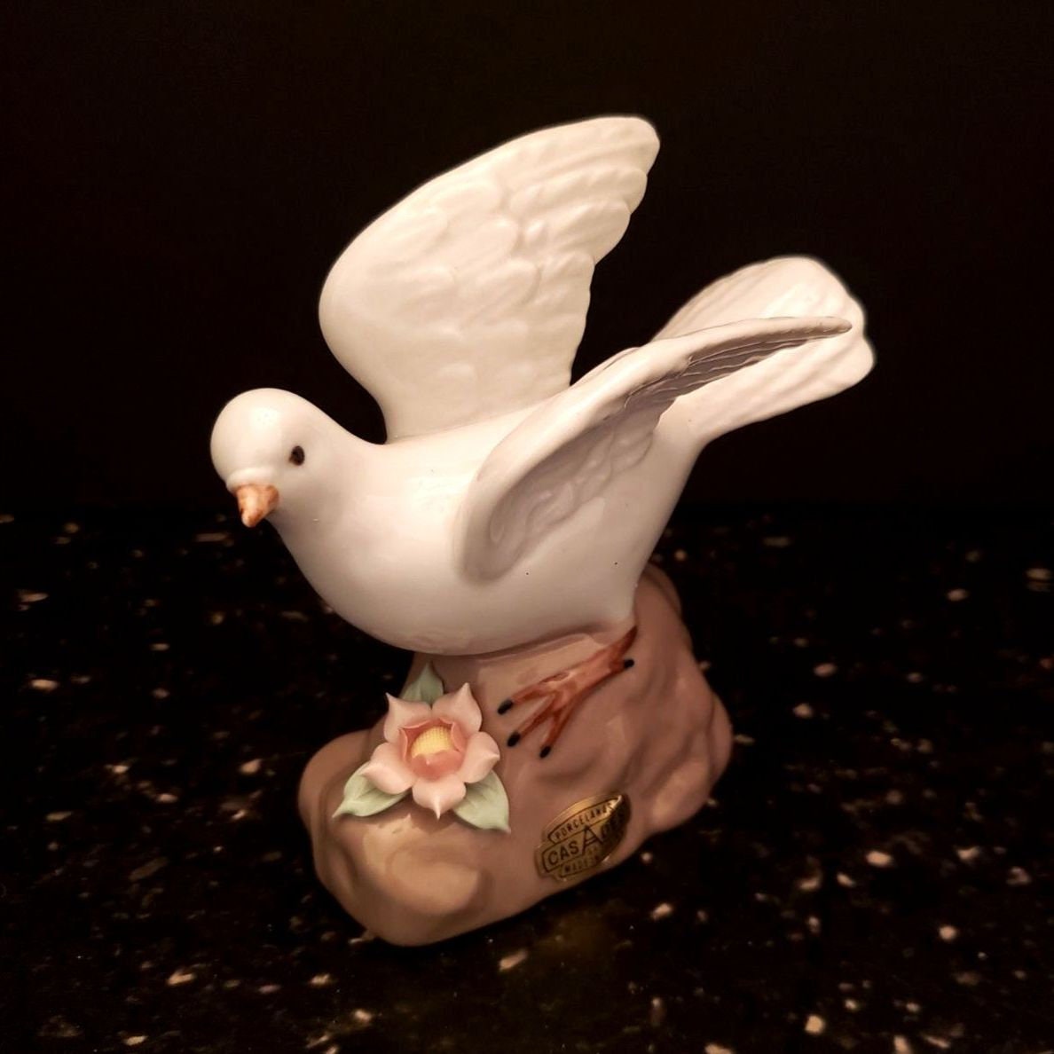 Casades Porcelain White Dove Bird Figurine Spain Porcelanas Pink Flower ...