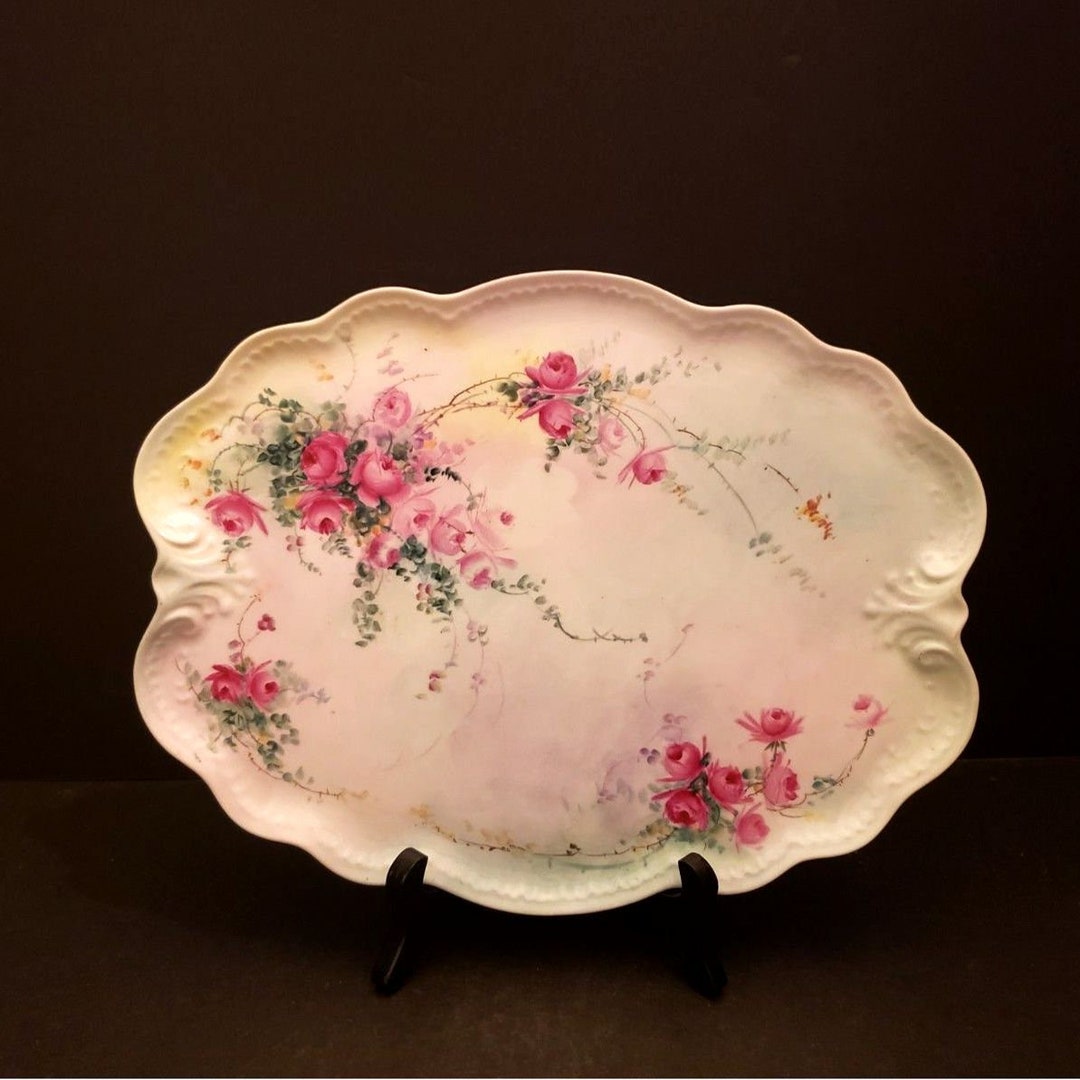 Porcelain Vanity Tray Pink Roses Shabby Cottage Chic Vintage Victorian ...