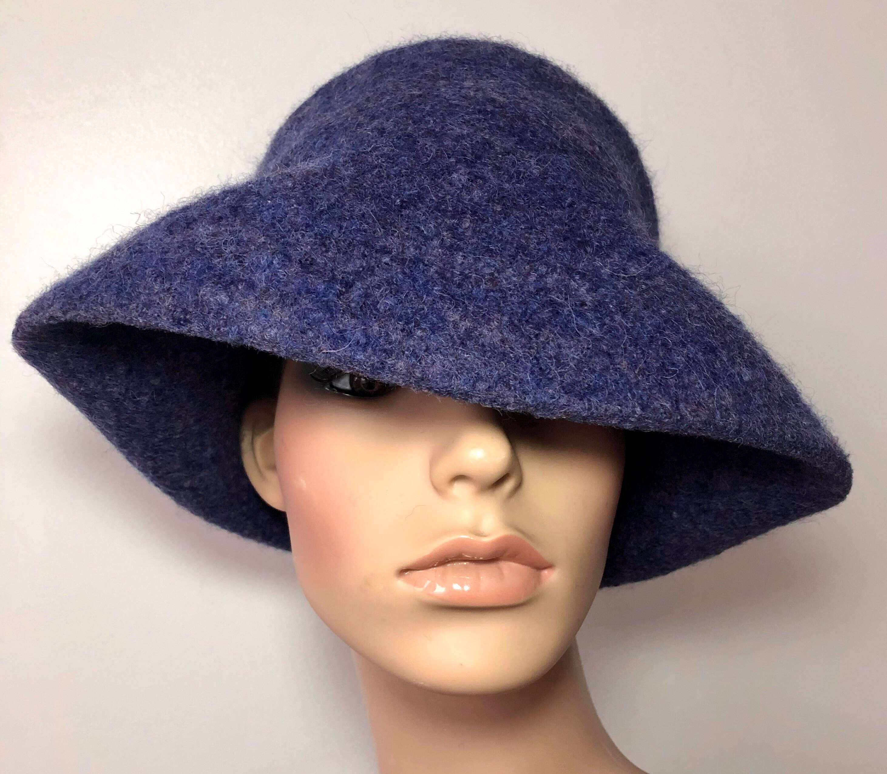 Felted Blue Rolled Brim Hat Womens Felted Hat Blue Felted | Etsy
