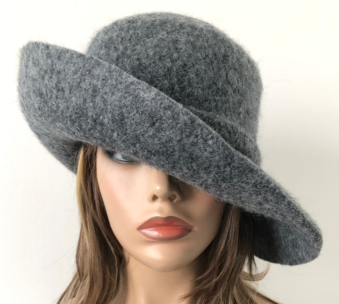 Handmade Wool Felt Cloche Hat: Wide Brim, Dark Gray Heather - Etsy