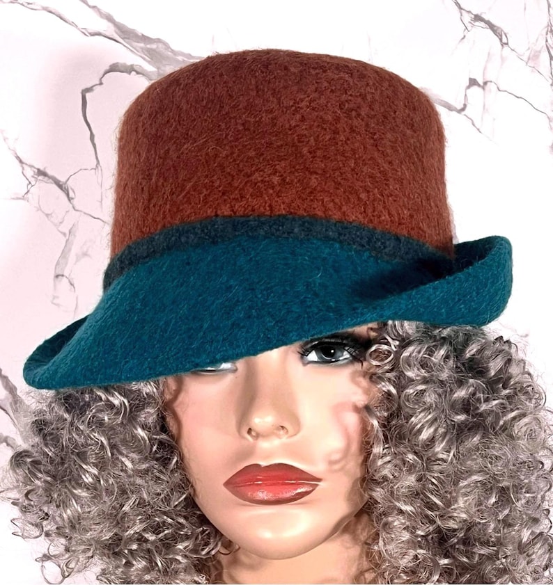 Handmade Teal Cinnamon Felted Wool Cloche Hat - Winter Bucket Hat - Etsy