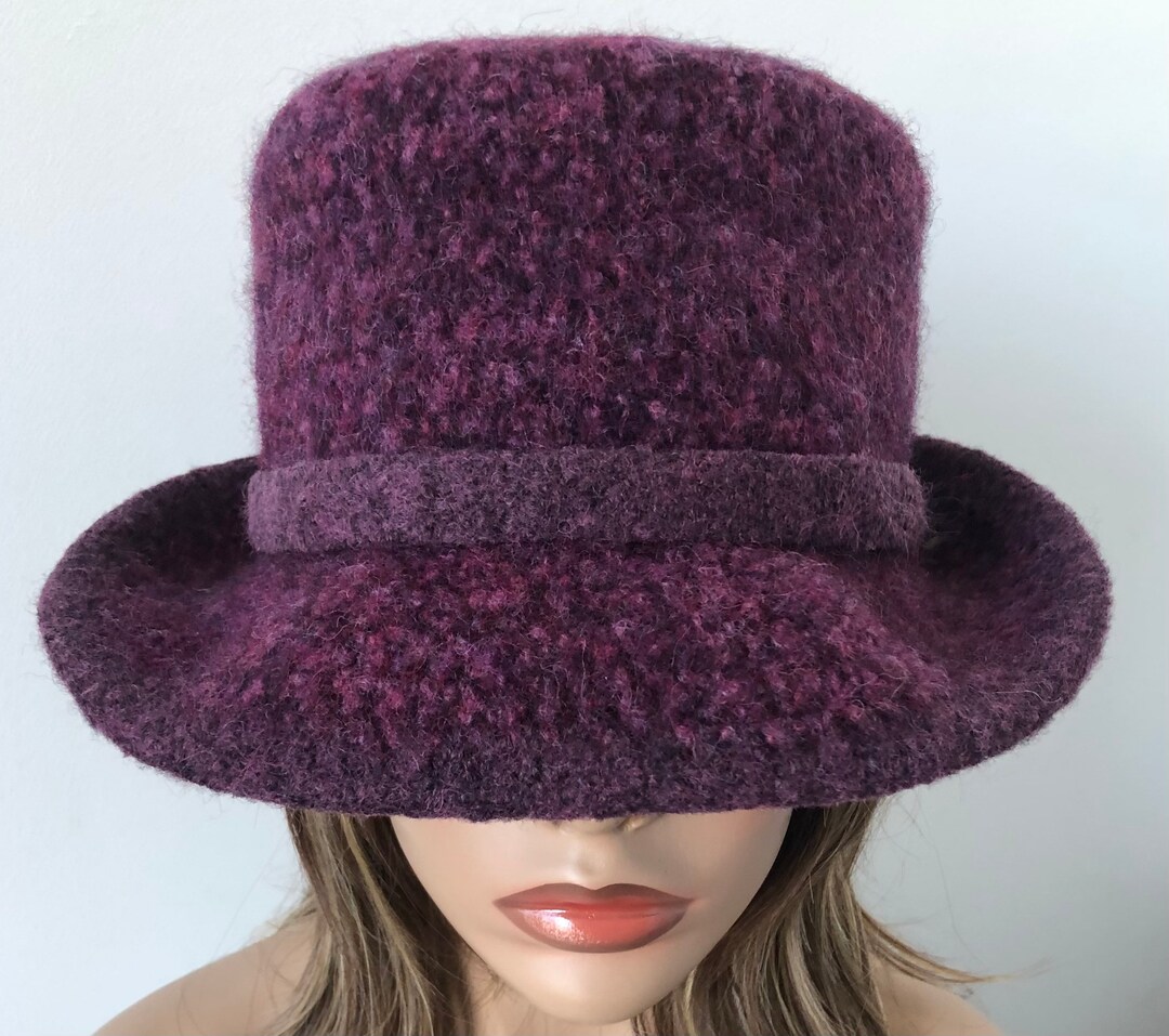 Plum Tweed Felted Wool Cloche Hat: Women's Winter Bucket Hat - Etsy