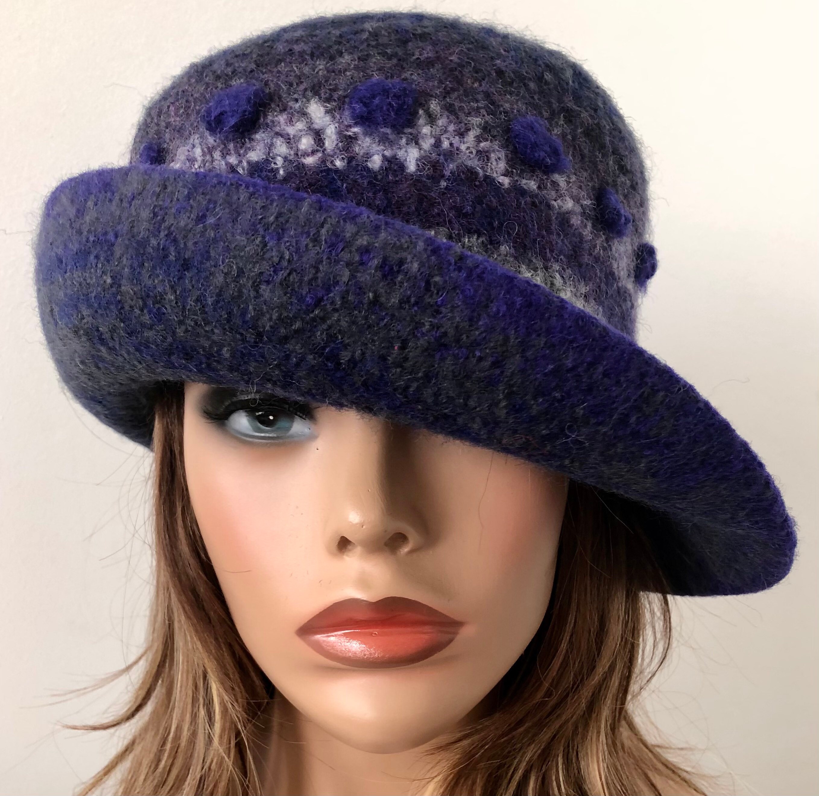 Felted Wool Hat Felted Cloche Wide Brim Hat Blue Felted Hat | Etsy