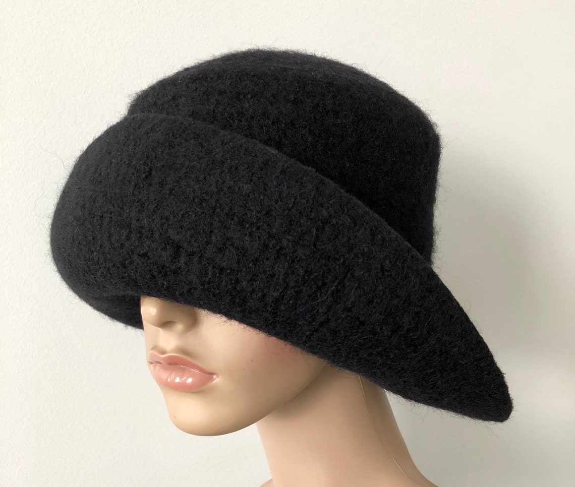 Black Flapper Hat 1920s Cloche Hat Art Deco Hat Felted Wide - Etsy