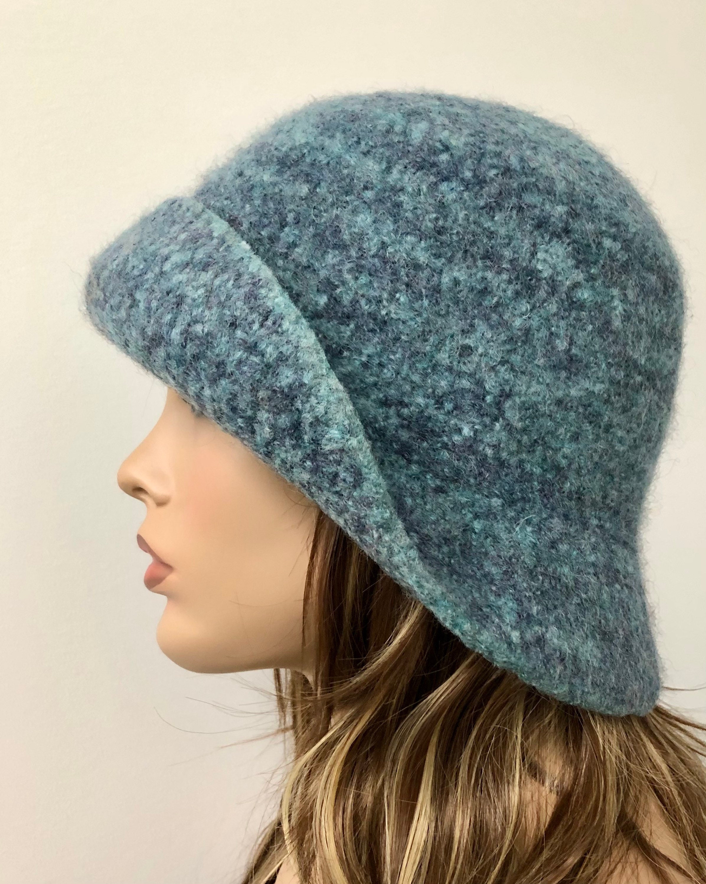 Felted Blue Rolled Brim Hat Womens Felted Hat Blue Felted | Etsy