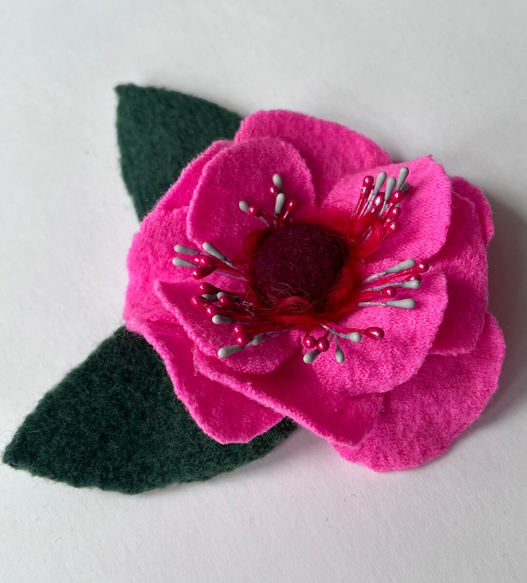 Handmade Hot Pink Felted Wool Flower Brooch: Winter Wedding Boutonnière ...
