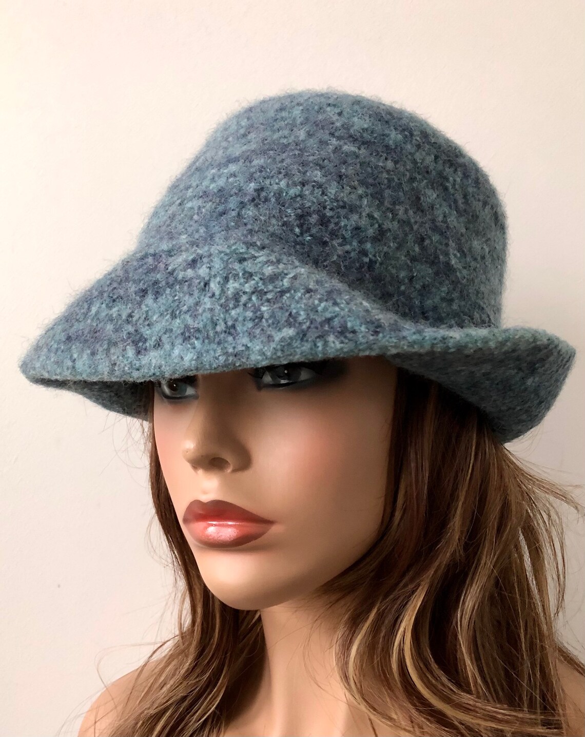 Felted Blue Rolled Brim Hat Womens Felted Hat Blue Felted | Etsy