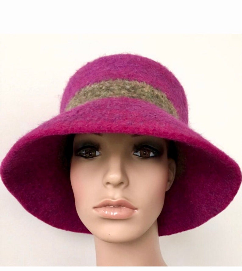 Magenta Felted Cloche Hat: Wool Wide Brim Hat - Etsy