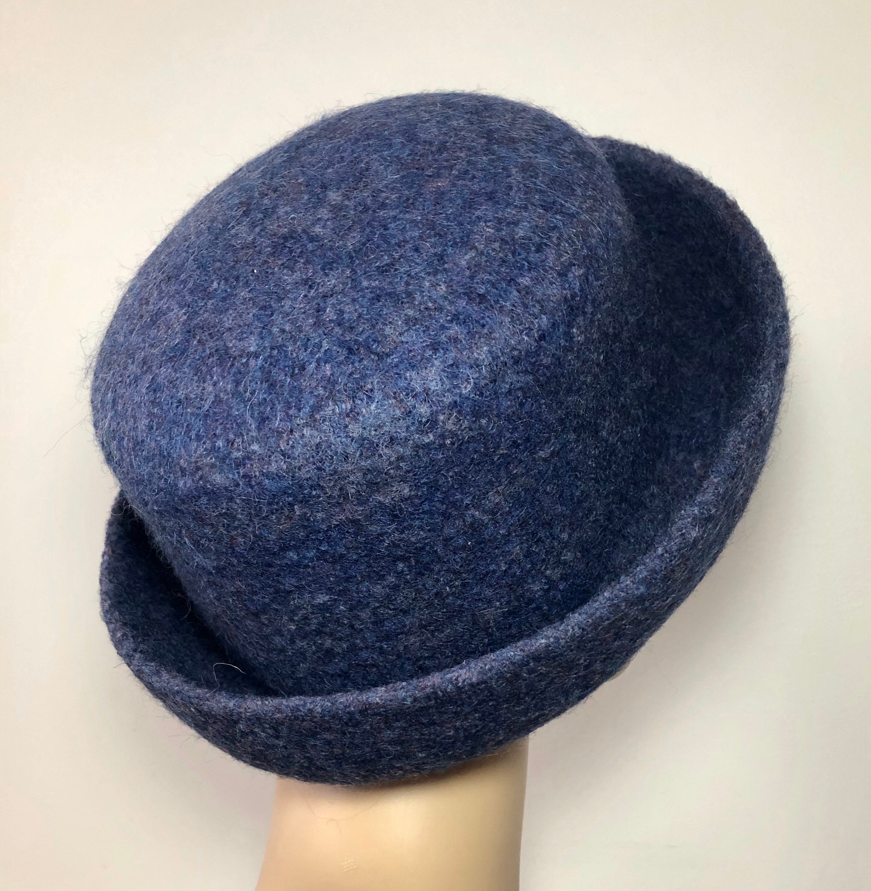 Felted Blue Rolled Brim Hat Womens Felted Hat Blue Felted | Etsy