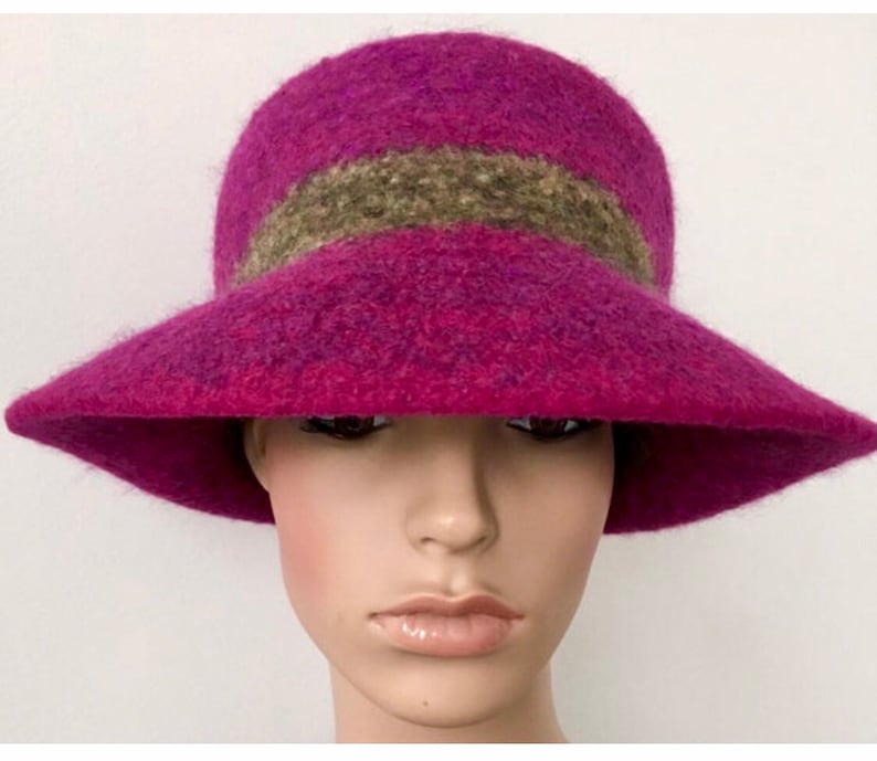 Magenta Felted Hat Cloche Hat for Women Felted Wide Brim Hat | Etsy