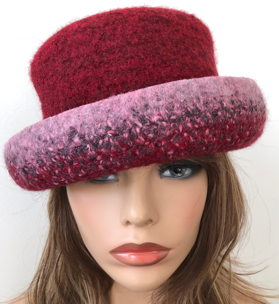 Wine Felted Wool Cloche Hat: Handmade Winter Hat With Curved Brim - Etsy