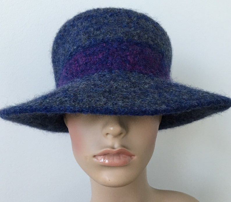 Blue Felted Hat Wool Cloche Felted Wide Brim Hat Felted | Etsy