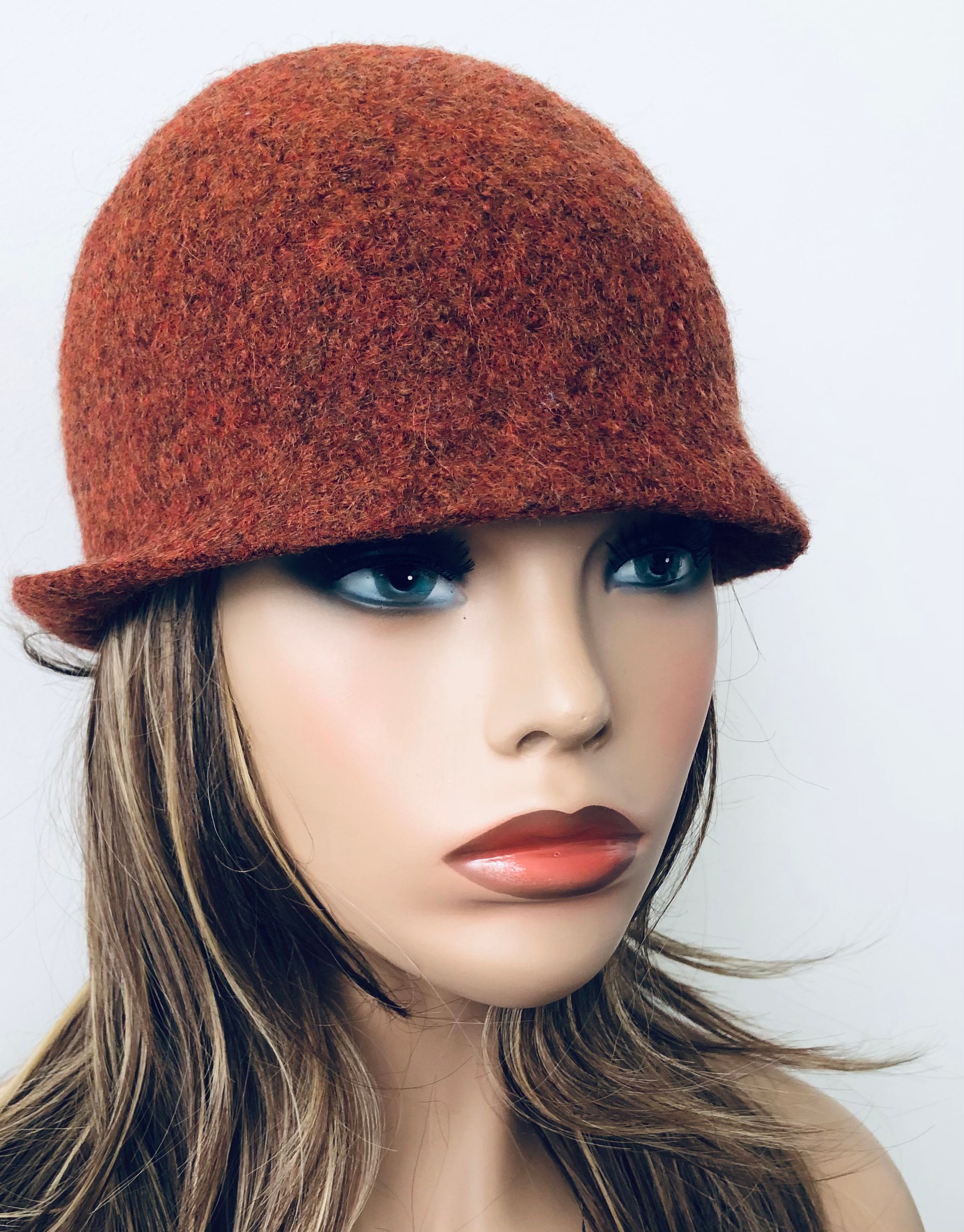 Burnt Orange Wool Felt Beanie: Handmade Cloche Hat - Etsy
