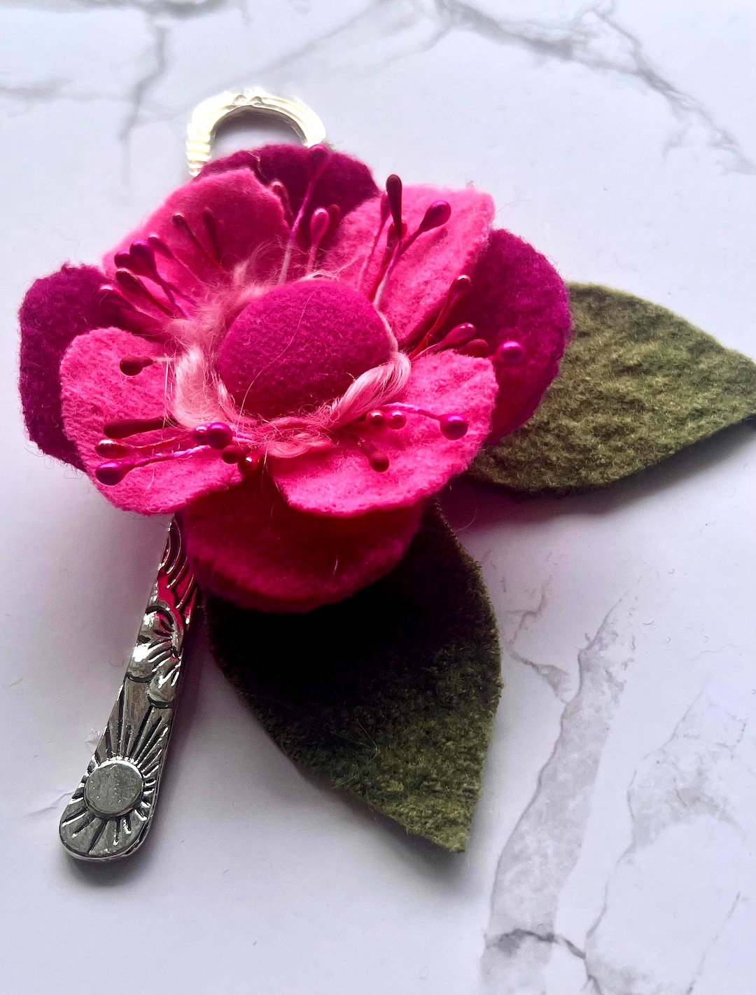 Hot Pink Handmade Felted Flower Bookmark, Brooch, or Purse Charm ...