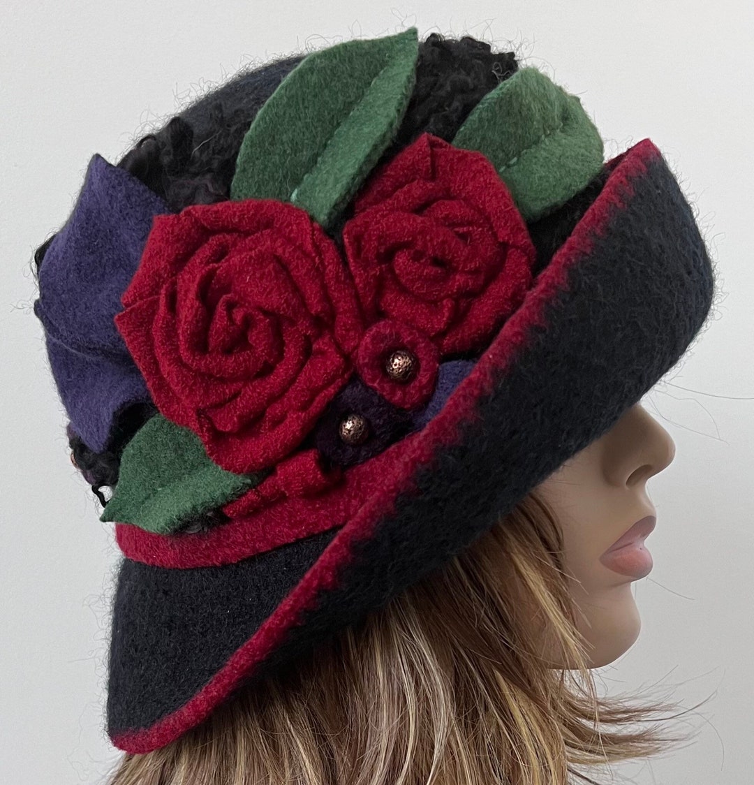 Felted Wool Hat Art Deco Hat Black Cloche Hat Gypsy Hat - Etsy