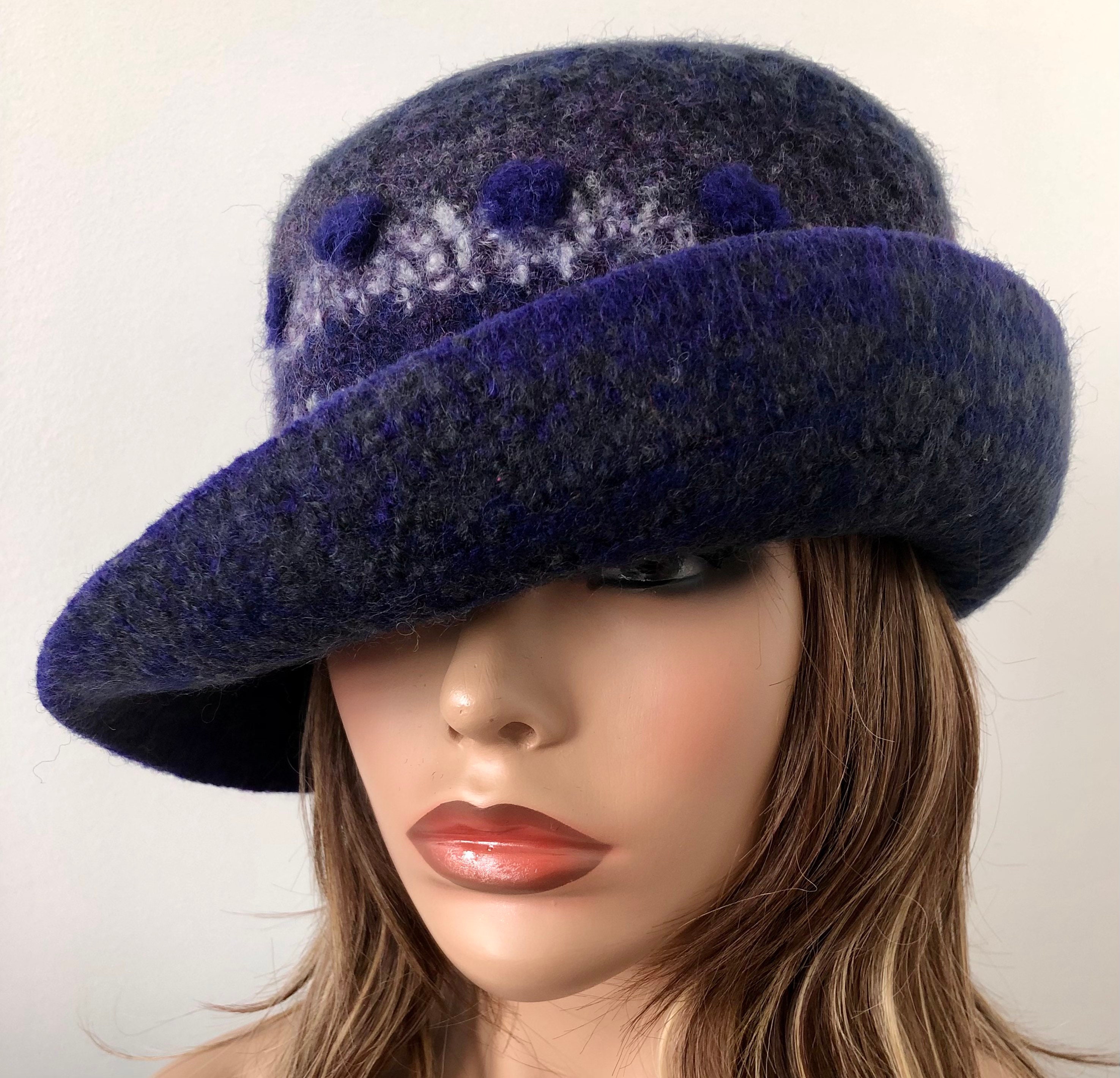 Felted Wool Hat Felted Cloche Wide Brim Hat Blue Felted Hat | Etsy