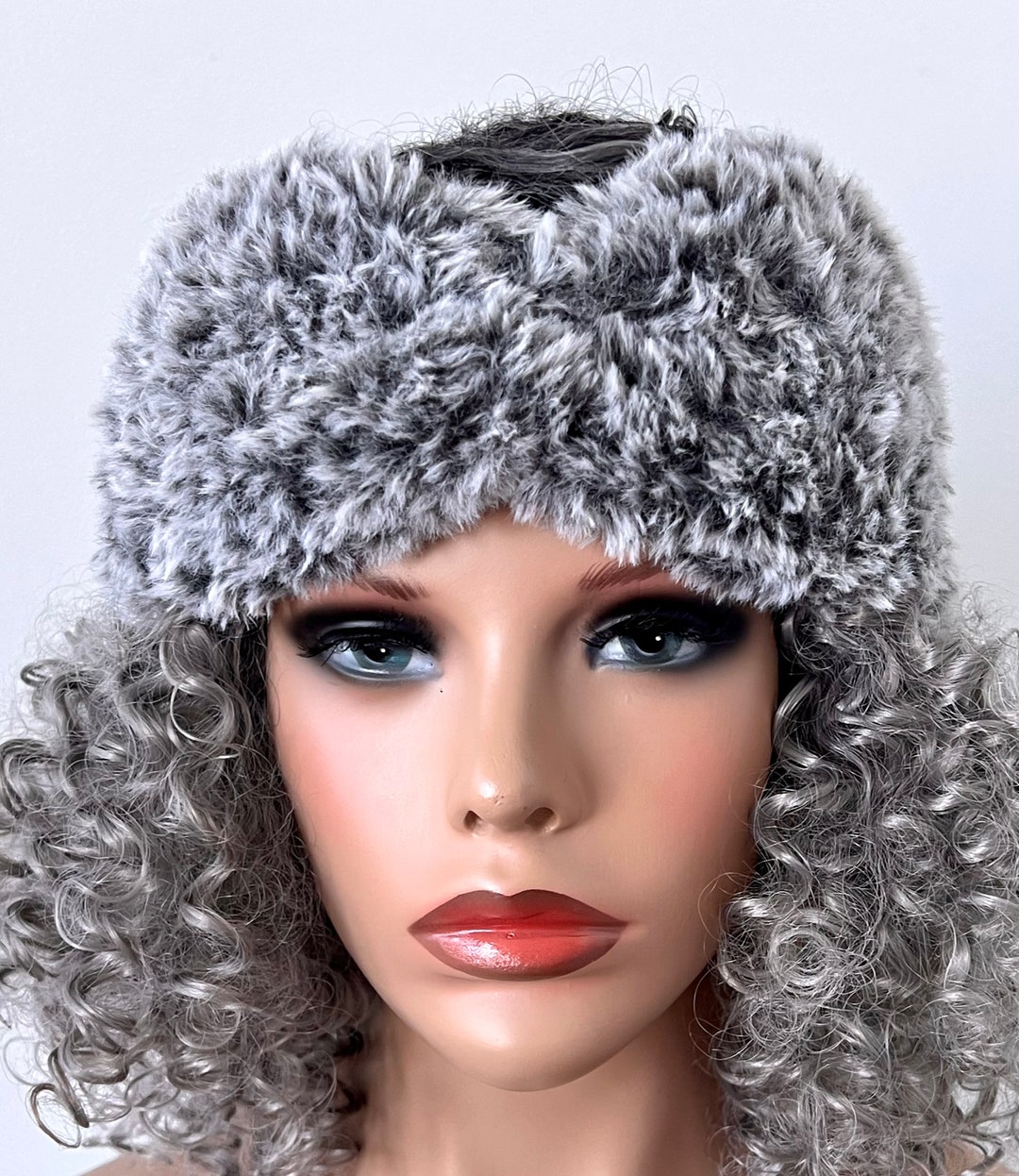 Soft Faux Fur Winter Headband, Furry Gray Winter Head Band, Crochet ...