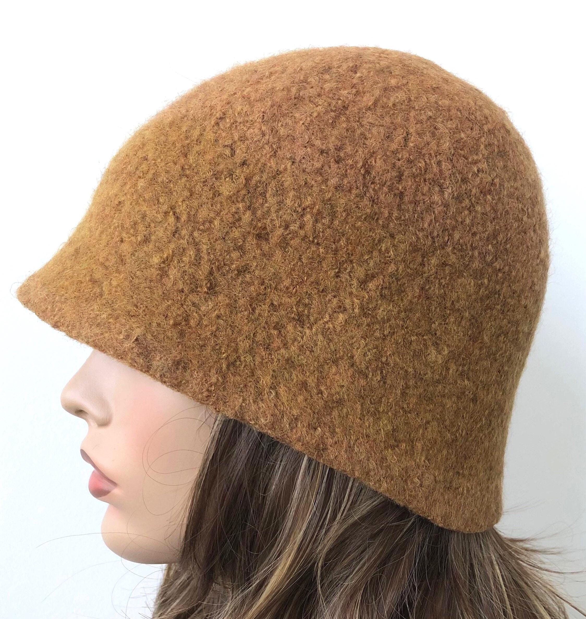 Dark Mustard Wool Beanie: Handmade Felt Cloche Hat - Etsy