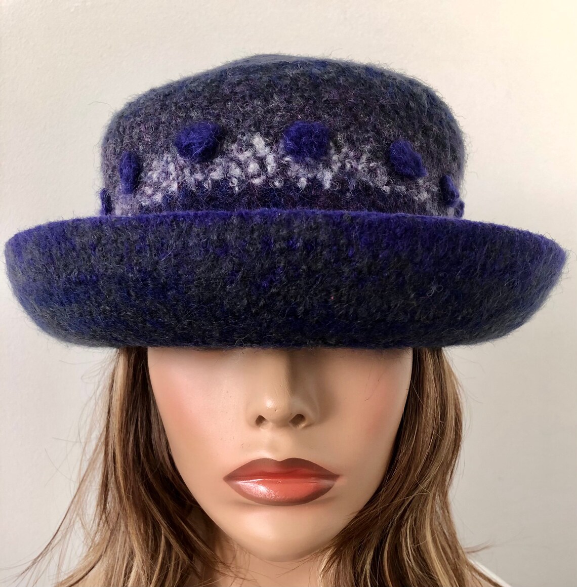 Felted Wool Hat Felted Cloche Wide Brim Hat Blue Felted Hat | Etsy