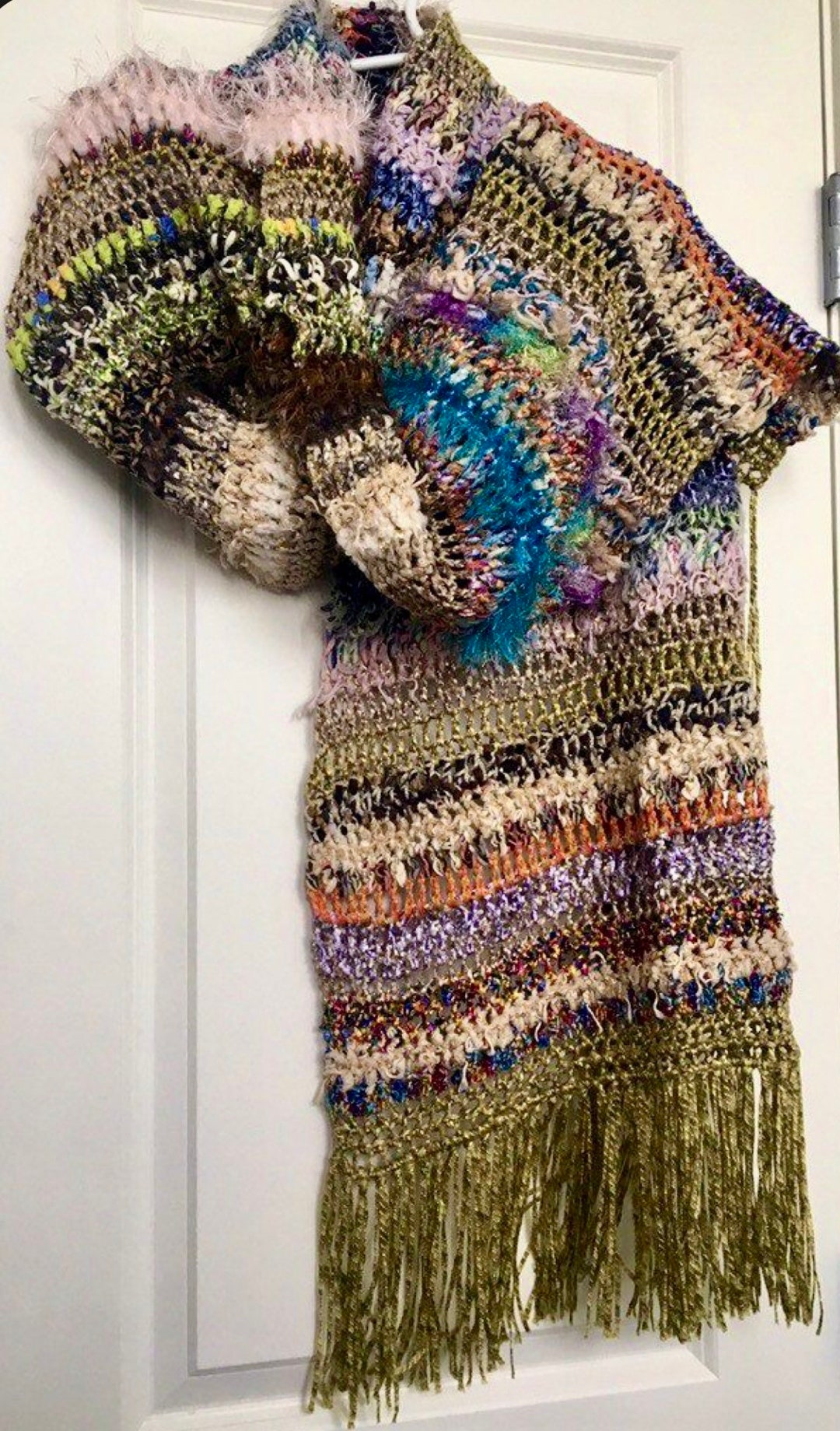 OOAK Green Crochet Vintage Art Throw, Shawl, Gifts for Her, Boho Shawl ...