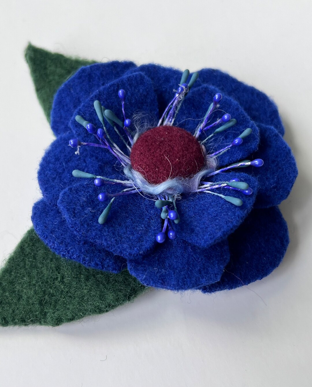 Royal Blue 3.5” Felted Flower Brooch, Felted Flower Brooch, Boutonnière ...