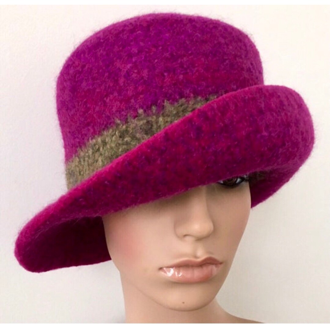 Magenta Felted Hat Cloche Hat for Women Felted Wide Brim Hat - Etsy